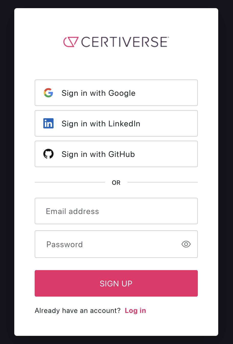 Sign Up/Log In to Certiverse
