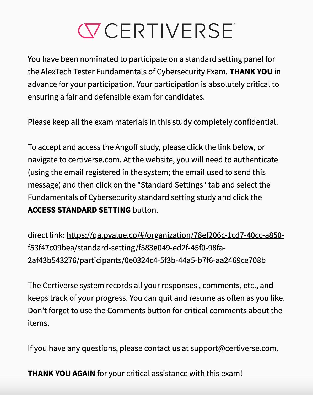 "Invitation to a Modified Angoff Standard Setting Study"